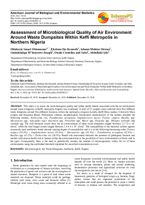 (PDF) Assessment of Microbiological Quality of Air Environment Around ...