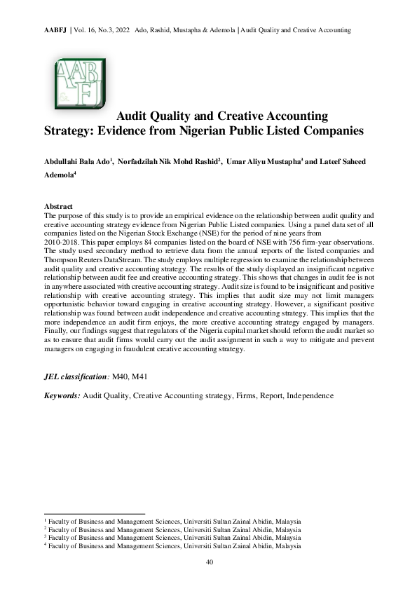 (PDF) Audit Quality and Creative Accounting Strategy: Evidence from ...