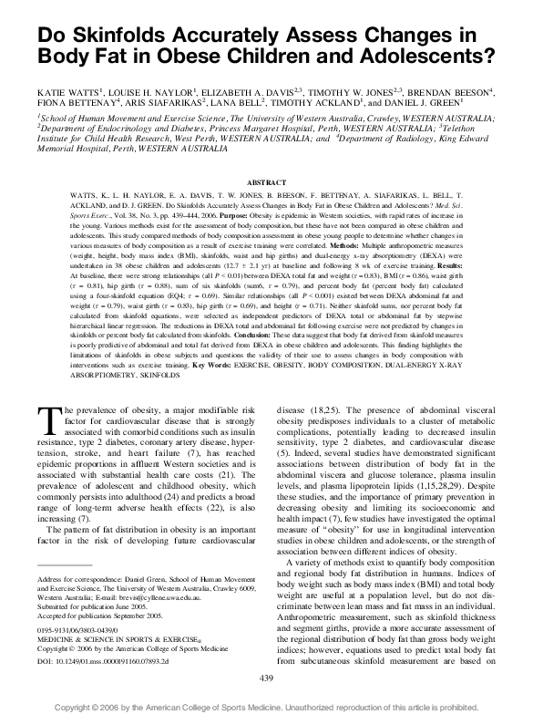 (PDF) Do Skinfolds Accurately Assess Changes in Body Fat in Obese ...