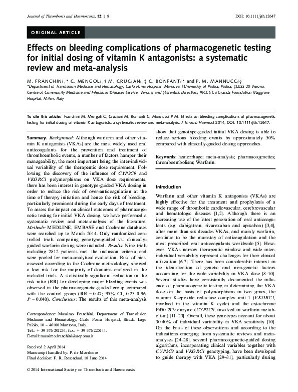 (PDF) Pharmacogenetic Testing for VKA Dosing: Review
