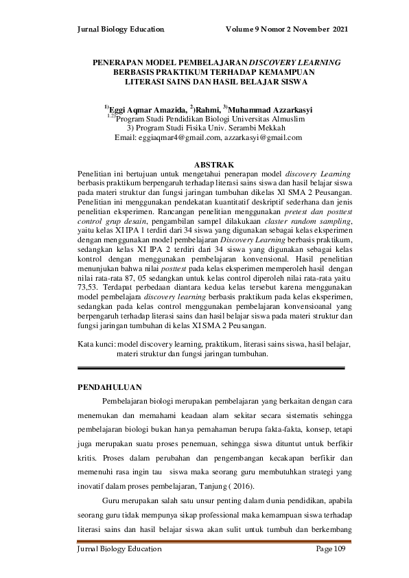 (PDF) Penerapan Model Pembelajaran Discovery Learning Berbasis Praktikum Terhadap Kemampuan ...