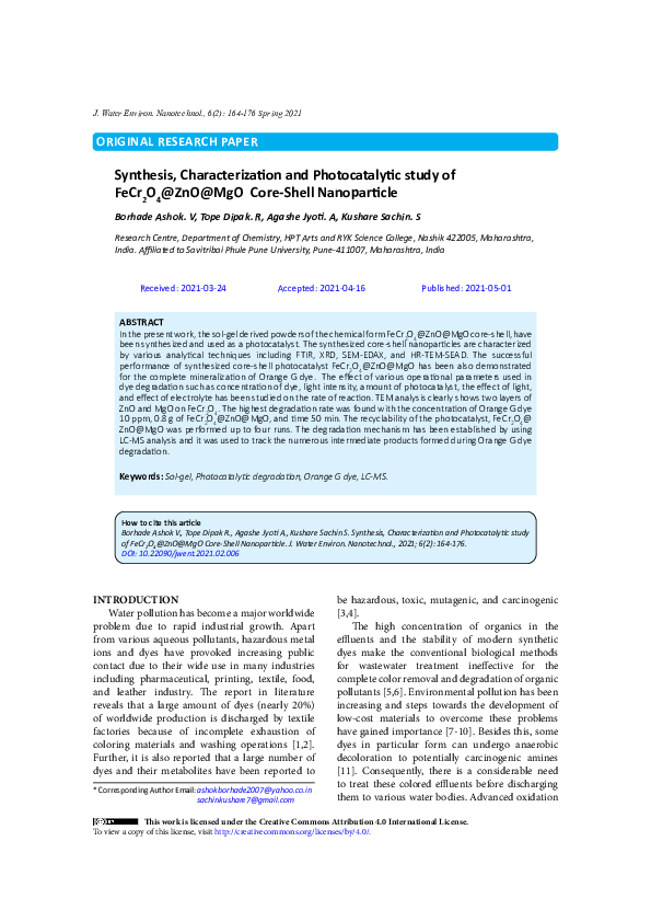 (PDF) Synthesis, Characterization and Photocatalytic study of FeCr2O4 ...