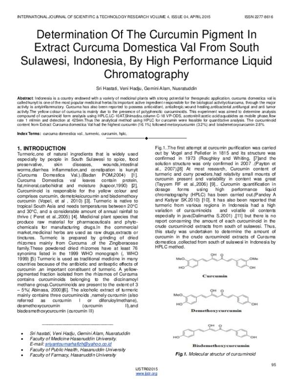 (PDF) Determination Of The Curcumin Pigment In Extract Curcuma ...