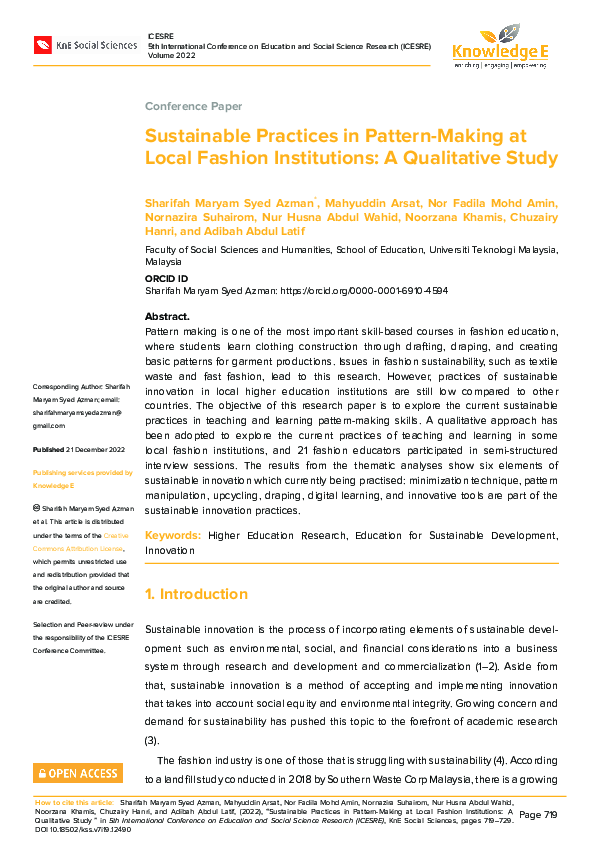 (PDF) Sustainable Practices in Pattern-Making at Local Fashion ...