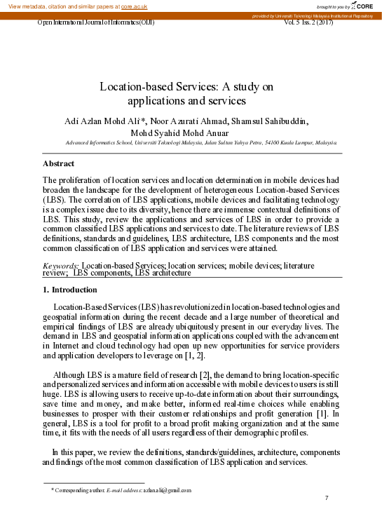 (PDF) Location-based Services: A study on applications and services