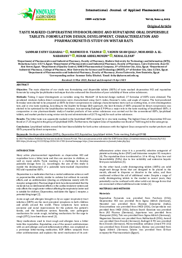 (PDF) TASTE MASKED CLOPERASTINE HYDROCHLORIDE AND RUPATADINE ORAL ...
