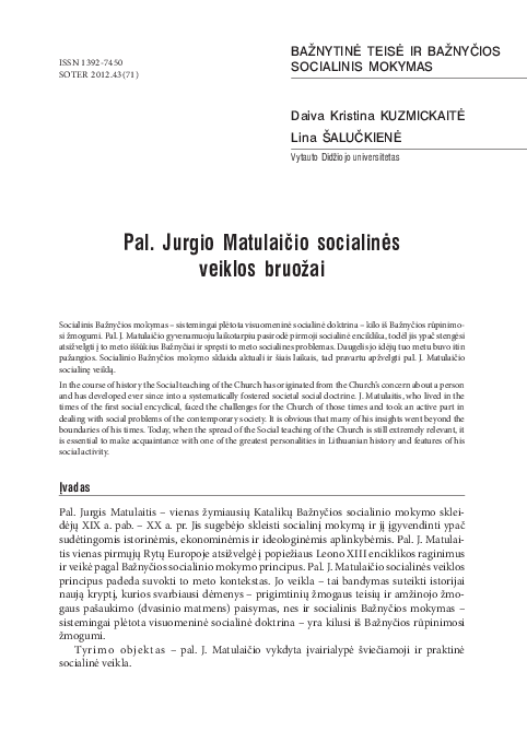 (PDF) Features of social activities of the blessed Jurgis Matulaitis