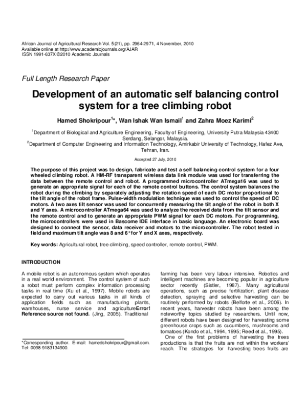 Development of an automatic self balancing control system for a tree ...