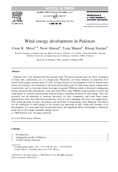 (PDF) Wind energy development in Pakistan