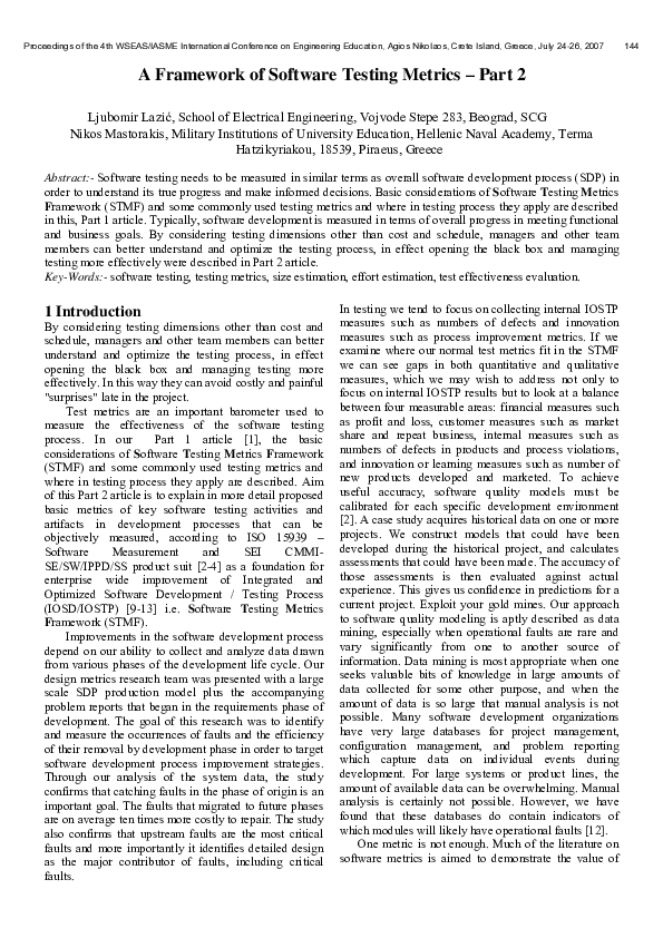 (PDF) A Framework of Software Testing Metrics – Part 2