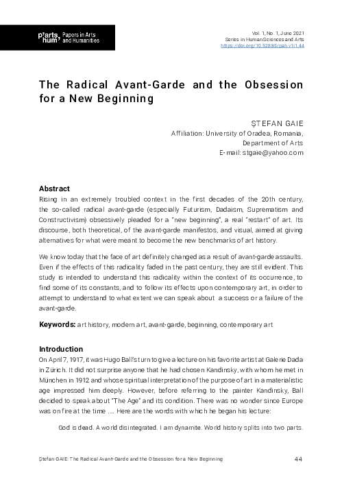 (PDF) Radical Avant-Garde and the Obsession for a New Beginning