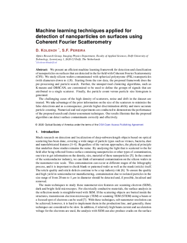 (PDF) Machine learning techniques applied for the detection of nanoparticles on surfaces using ...