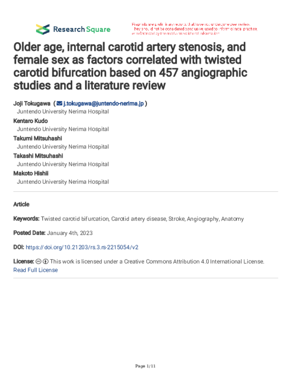 Pdf Older Age Internal Carotid Artery Stenosis And Female Sex As Factors Correlated With
