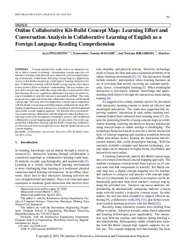 (PDF) Online Collaborative Kit-Build Concept Map: Learning Effect and ...