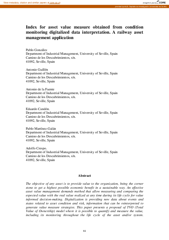(PDF) Index for asset value measure obtained from condition monitoring digitalized data ...