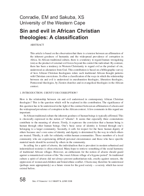 (PDF) Sin and evil in African Christian theologies: A classification
