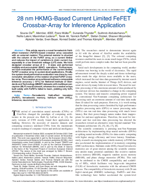 (PDF) 28 nm HKMG-Based Current Limited FeFET Crossbar-Array for Inference Application | SOURAV ...