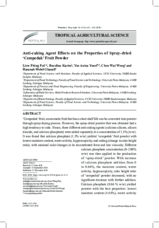 (PDF) Anti-caking Agent Effects on the Properties of Spray-dried ...