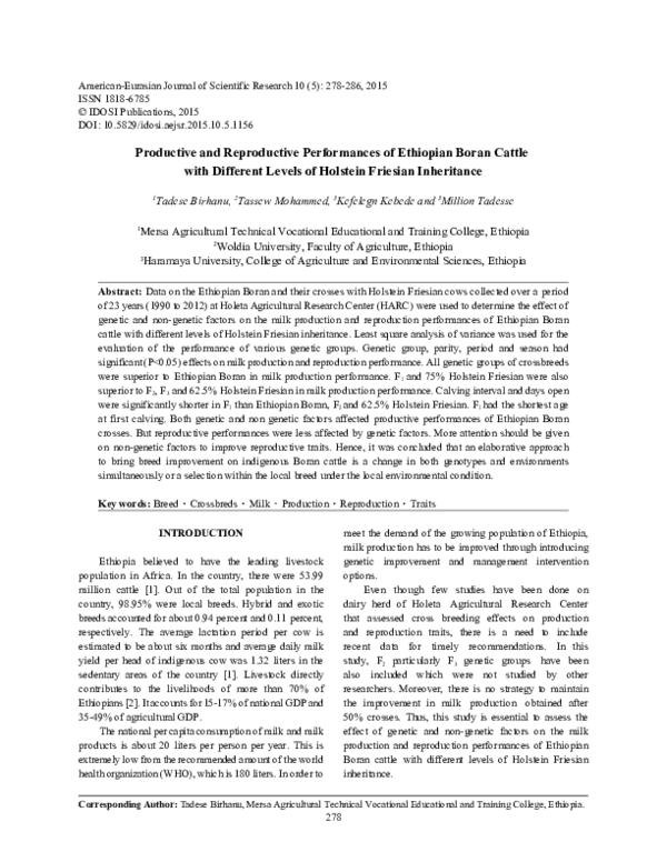 (PDF) Productive and Reproductive Performances of Ethiopian Boran Cattle with Different Levels ...
