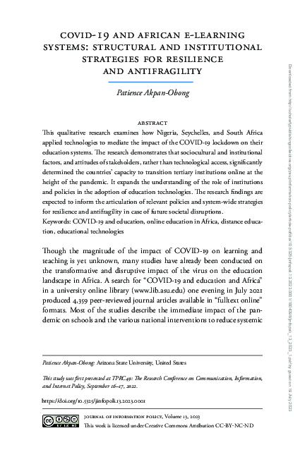 (PDF) Covid-19 and African E-Learning Systems: Structural and ...