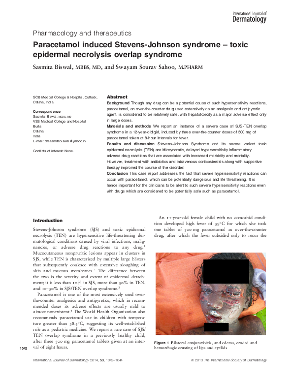 (PDF) Paracetamol induced Stevens-Johnson syndrome - toxic epidermal ...