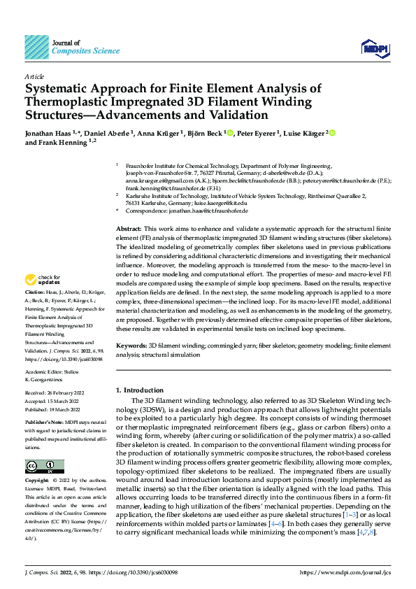 Pdf Systematic Approach For Finite Element Analysis Of Thermoplastic Impregnated 3d Filament