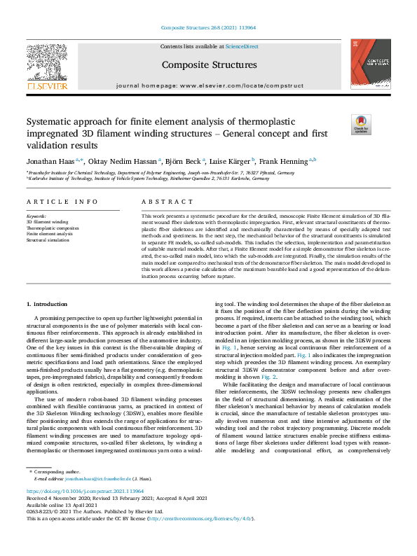 Pdf Systematic Approach For Finite Element Analysis Of Thermoplastic Impregnated 3d Filament