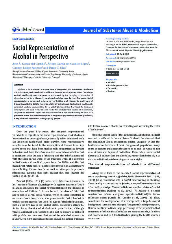 (PDF) Social Representation of Alcohol in Perspective