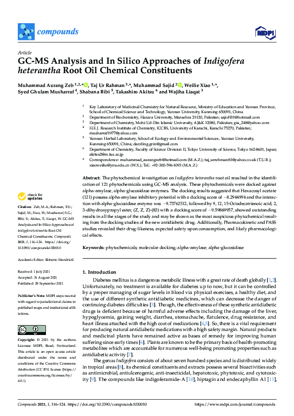 (PDF) GC-MS Analysis and In Silico Approaches of Indigofera heterantha Root Oil Chemical ...