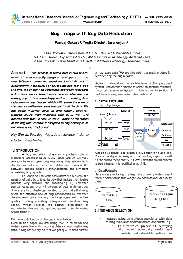(PDF) Bug Triage with Bug Data Reduction