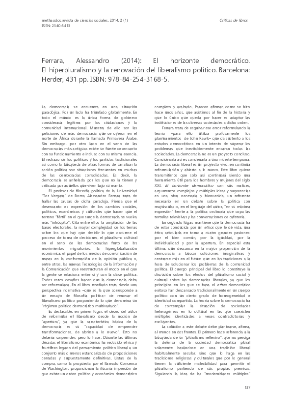 (PDF) Críticas de libros: Ferrara, Alessandro (2014): El horizonte ...