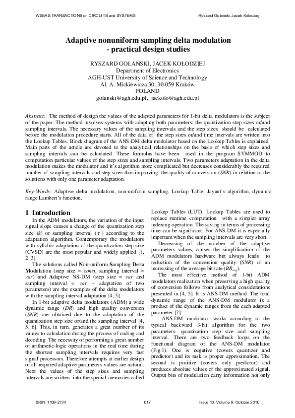 (PDF) Adaptive nonuniform sampling delta modulation: practical design studies | Ryszard Golański ...