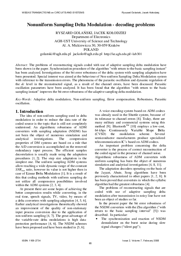 Pdf Nonuniform Sampling Delta Modulation Decoding Problems