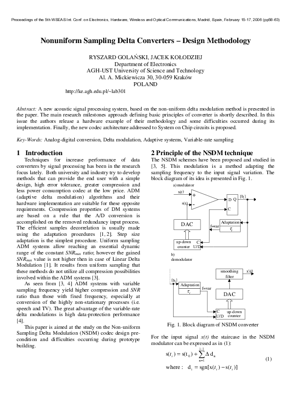 (PDF) Nonuniform sampling delta converters: design methodology