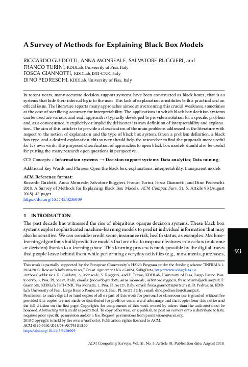 (PDF) A Survey of Methods for Explaining Black Box Models