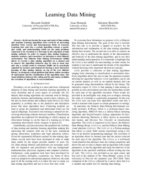 Pdf A Didactic Data Mining Environment For Interactive Learning