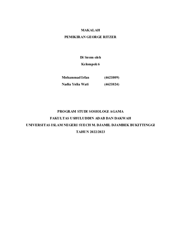 (DOC) Makalah pemikiran george ritzer