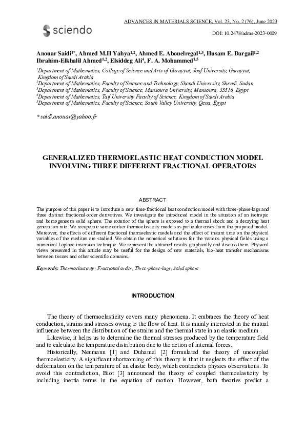 Pdf Generalized Thermoelastic Heat Conduction Model Involving Three