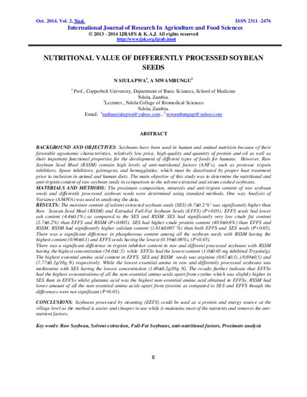 Pdf Nutritional Value Of Differently Processed Soybean Seeds