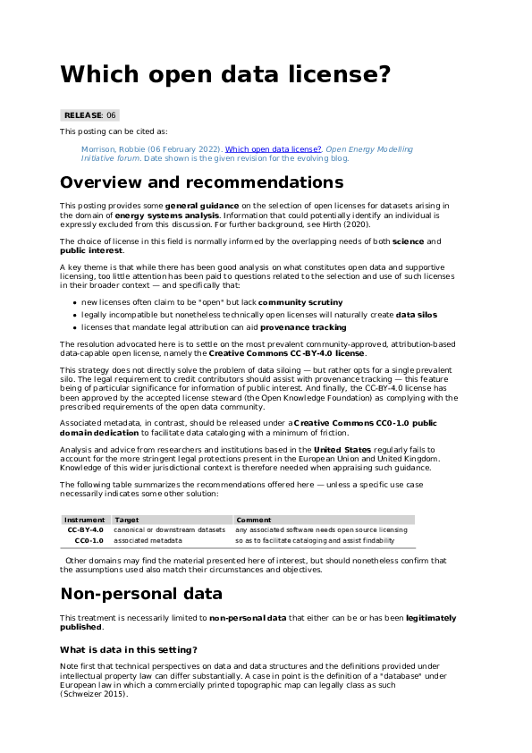 (PDF) Which open data license?