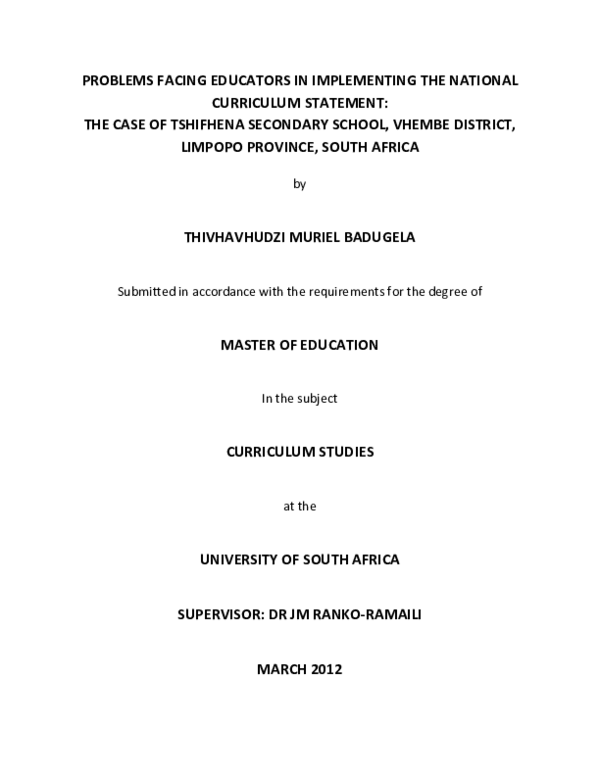 (PDF) Problems facing educators in implementing the National Curriculum Statement : the case of ...