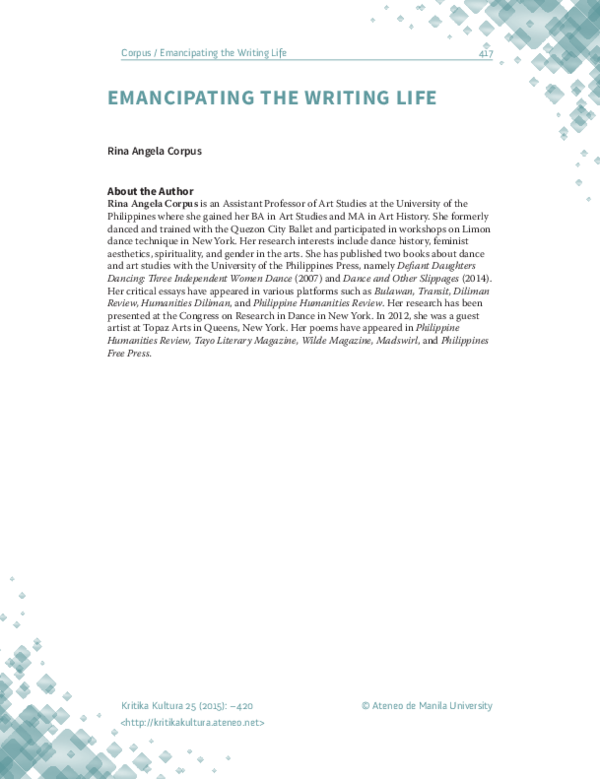 (PDF) EMANCIPATING THE WRITING LIFE