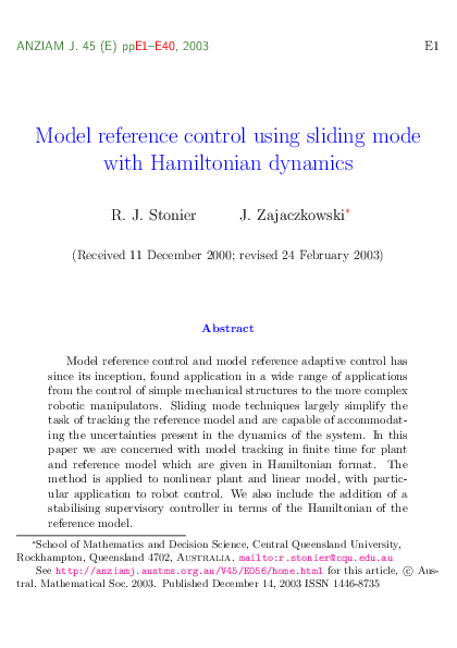 (PDF) Model reference control using sliding mode with Hamiltonian dynamics