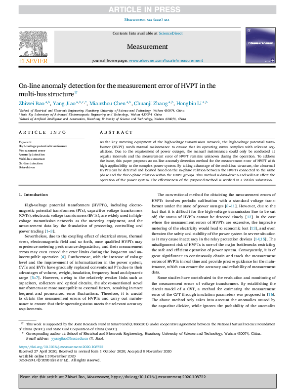 Pdf On Line Anomaly Detection For The Measurement Error Of Hvpt In The Multi Bus Structure