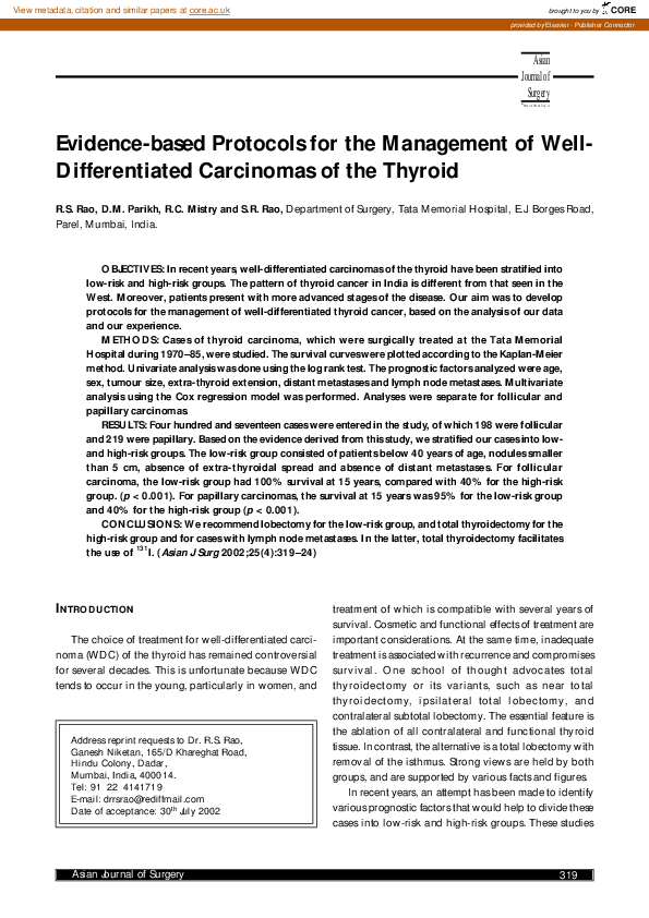(PDF) Thyroid Cancer Management Protocols in India