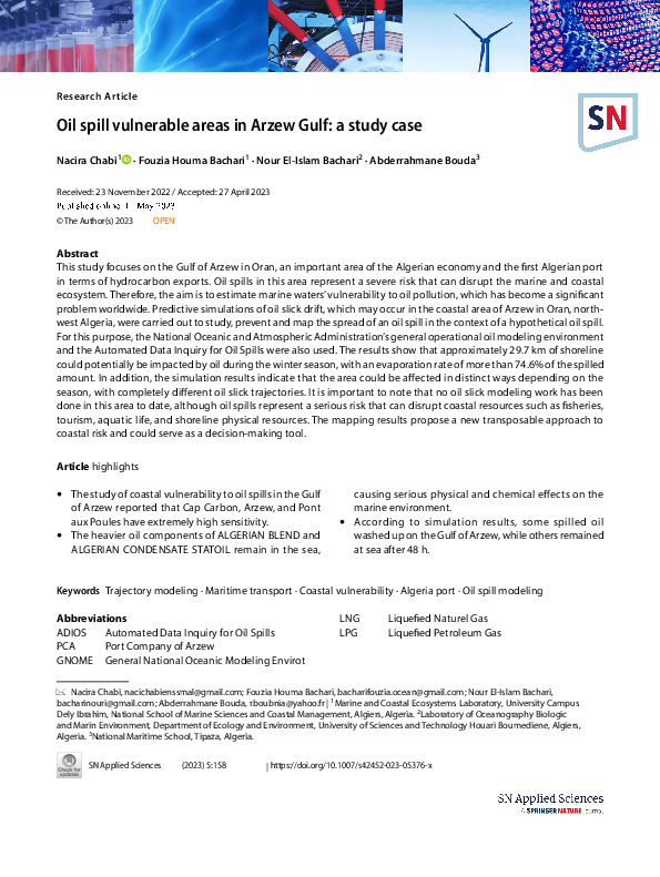(PDF) Oil spill vulnerable areas in Arzew Gulf: a study case