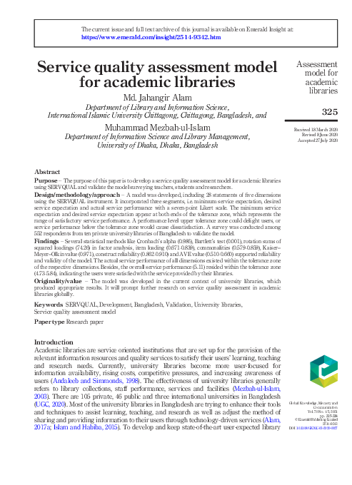 (PDF) Service quality assessment model for academic libraries