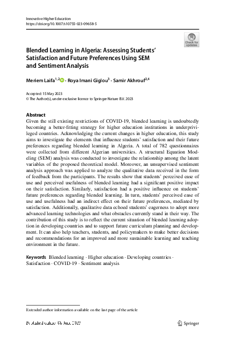 (PDF) Blended Learning in Algeria: Assessing Students’ Satisfaction and ...