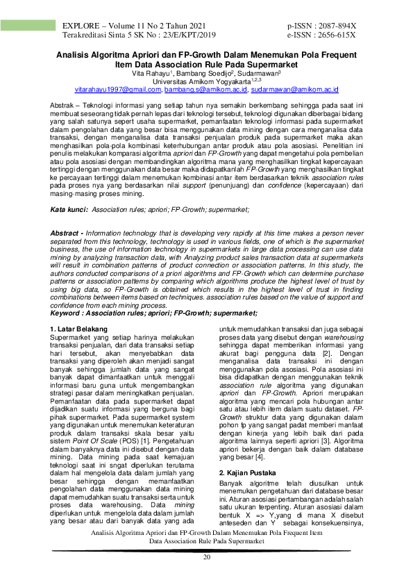 Pdf Analisis Algoritma Apriori Dan Fp Growth Dalam Menemukan Pola Frequent Item Data