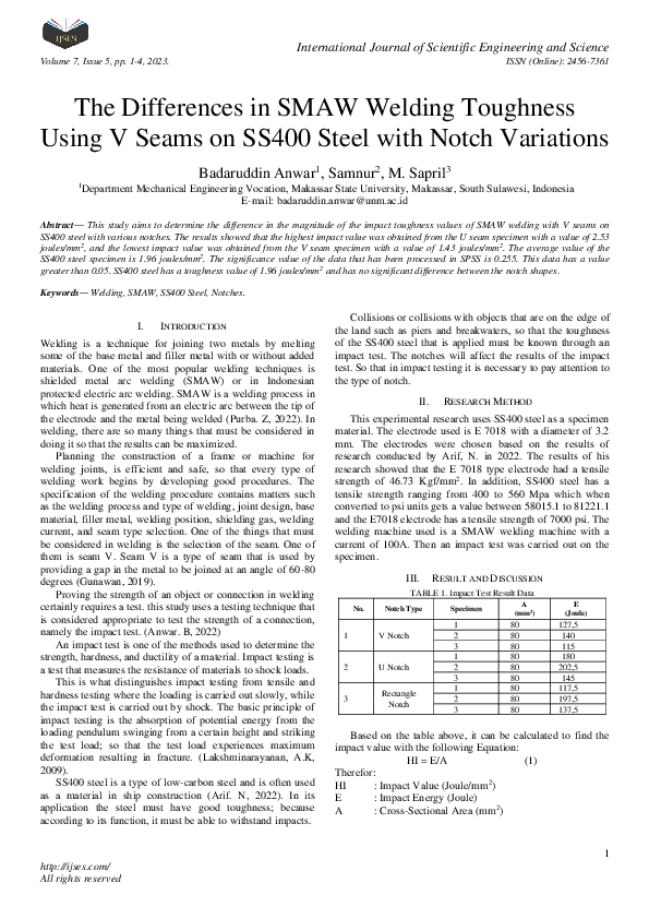 (PDF) The Differences in SMAW Welding Toughness Using V Seams on SS400 ...